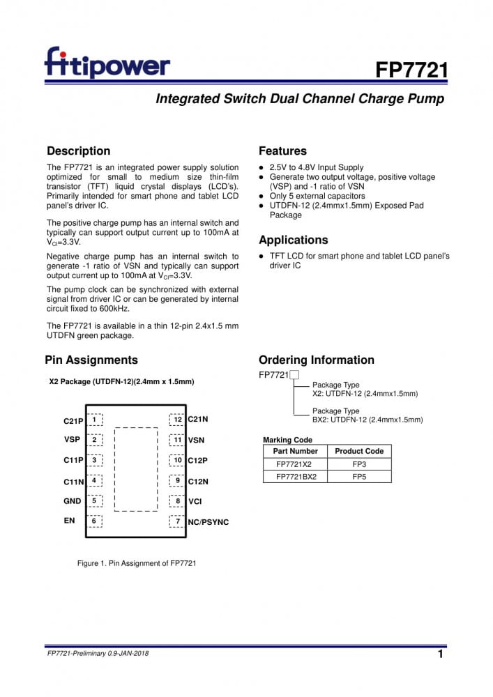 FP7721BX2 datasheet page 1
