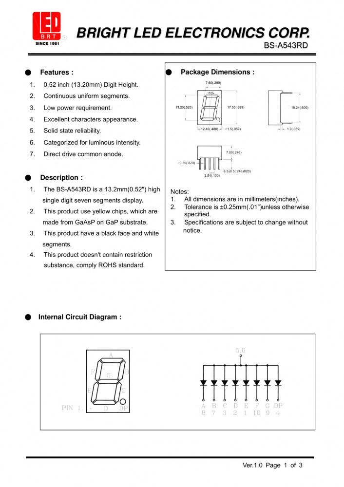 BS-A543RD technical document page 1