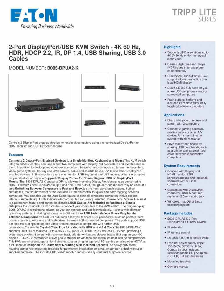 B005-DPUA2-K documentation page 1