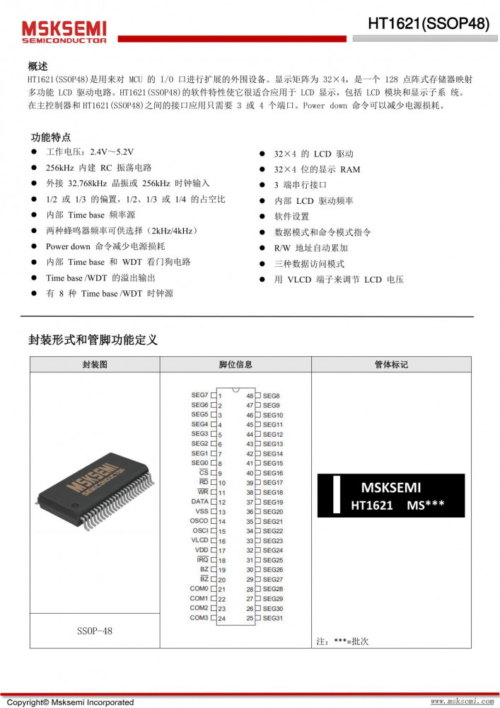 HT1621 datasheet page 2