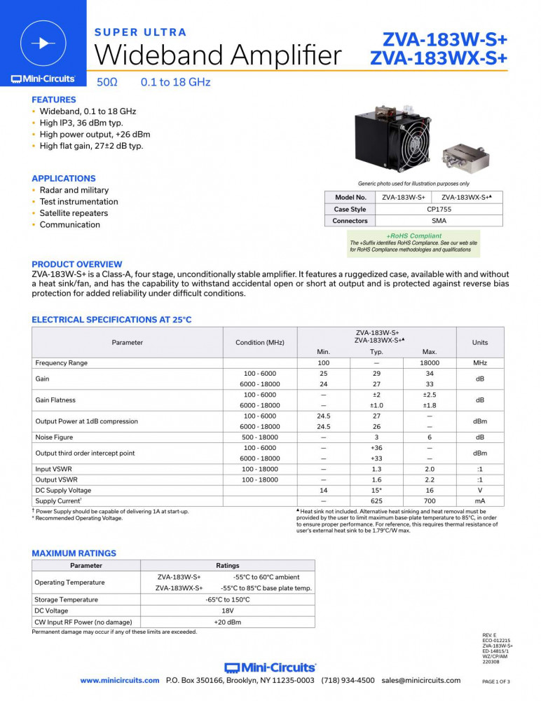 ZVA-183WX-S+ technical document page 1