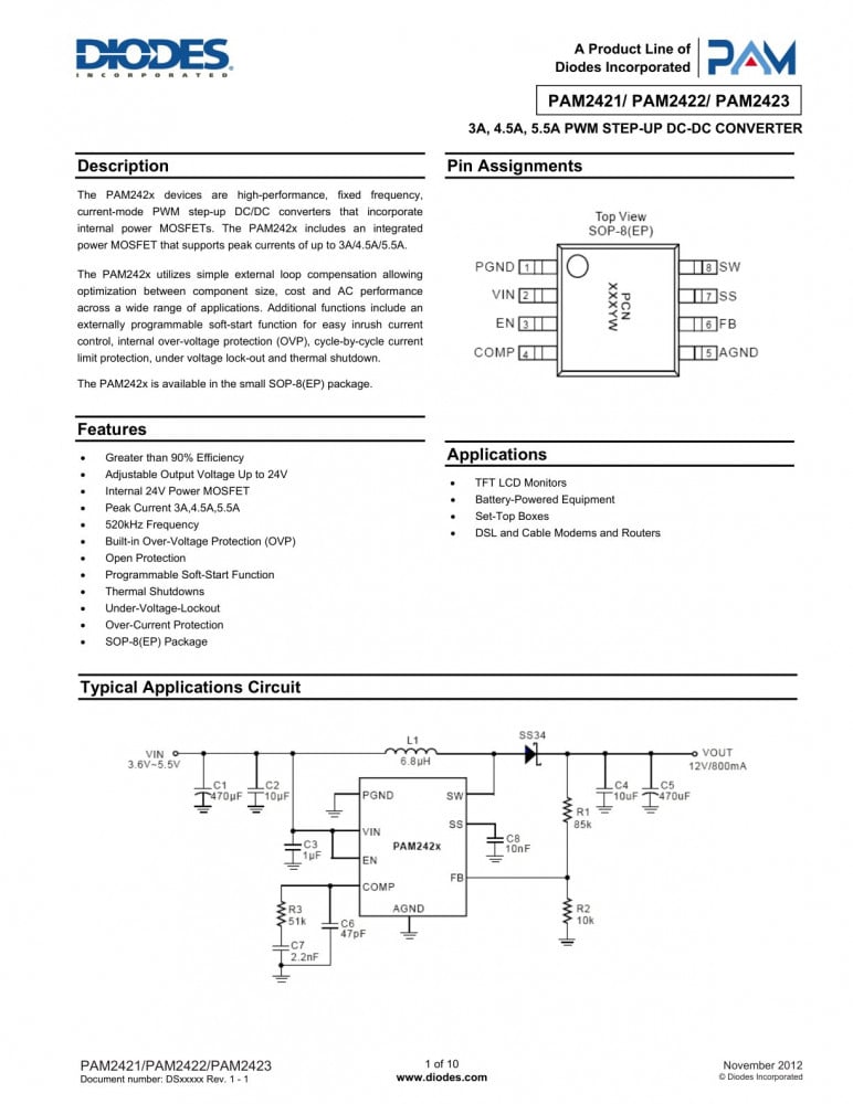 PAM2423AECADJR datasheet page 1