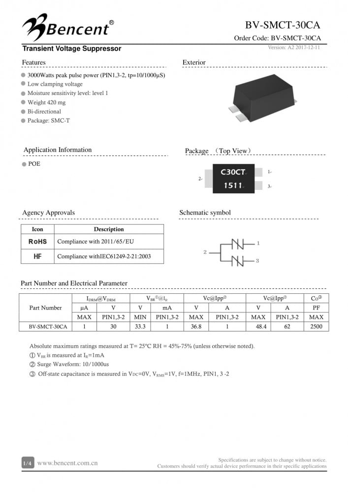 BV-SMCT-30CA datasheet page 1