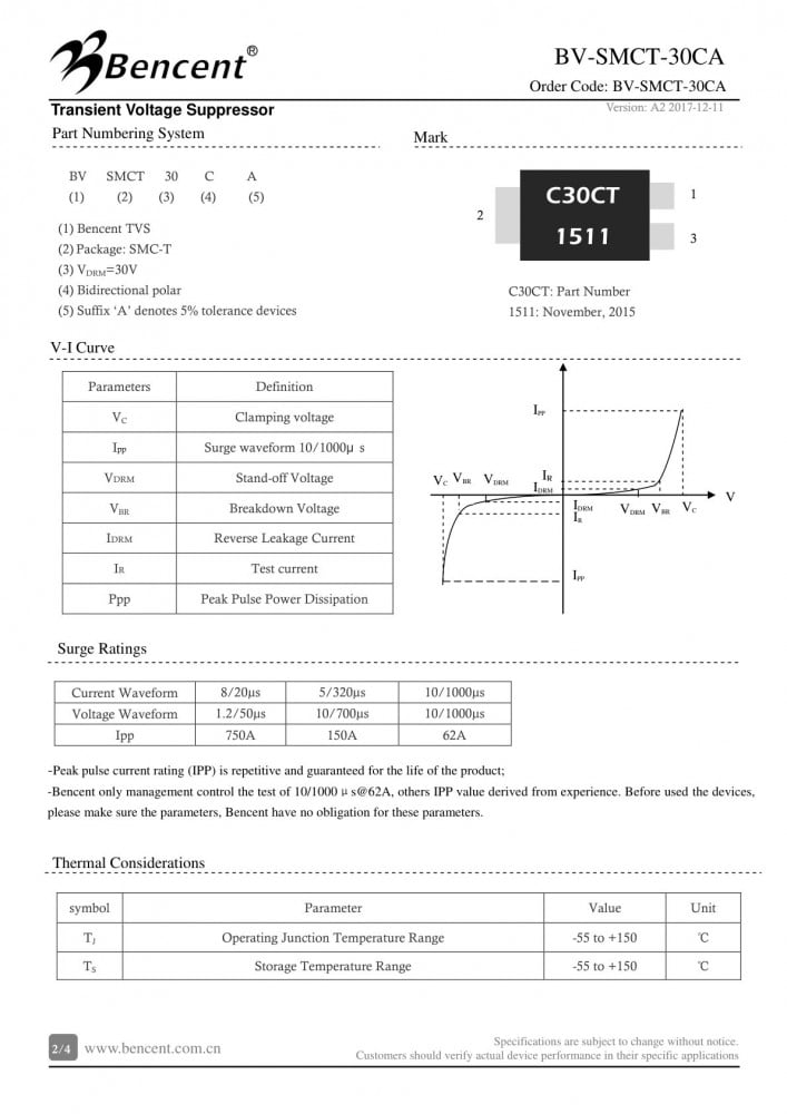BV-SMCT-30CA datasheet page 2