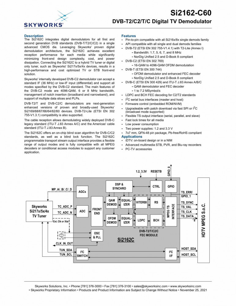 SI2162-C60-GM technical document page 1
