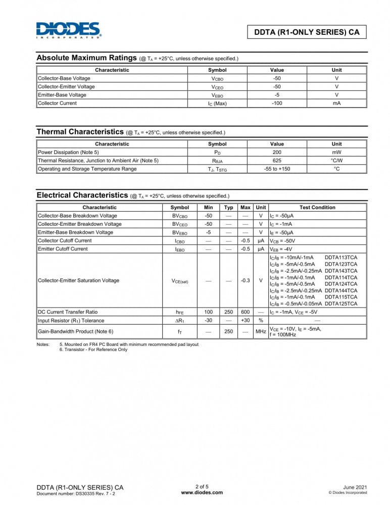 DDTA123TCA-7-F datasheet page 2