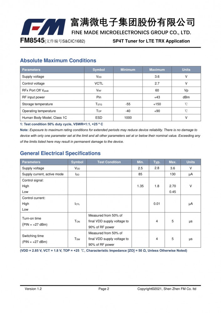 FM8545 datasheet page 2