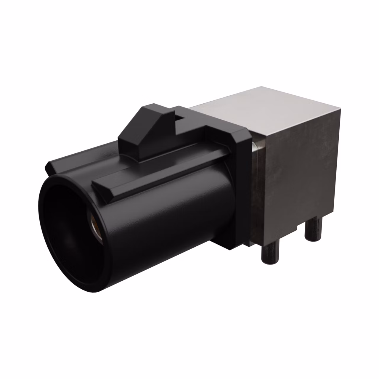 FAKRA Jack, Right-Angle, PCB Receptacle, Through Hole, Die Cast Body, Tin (Sn) Plated, Keying Code A, Black, 50 Ohms for sale