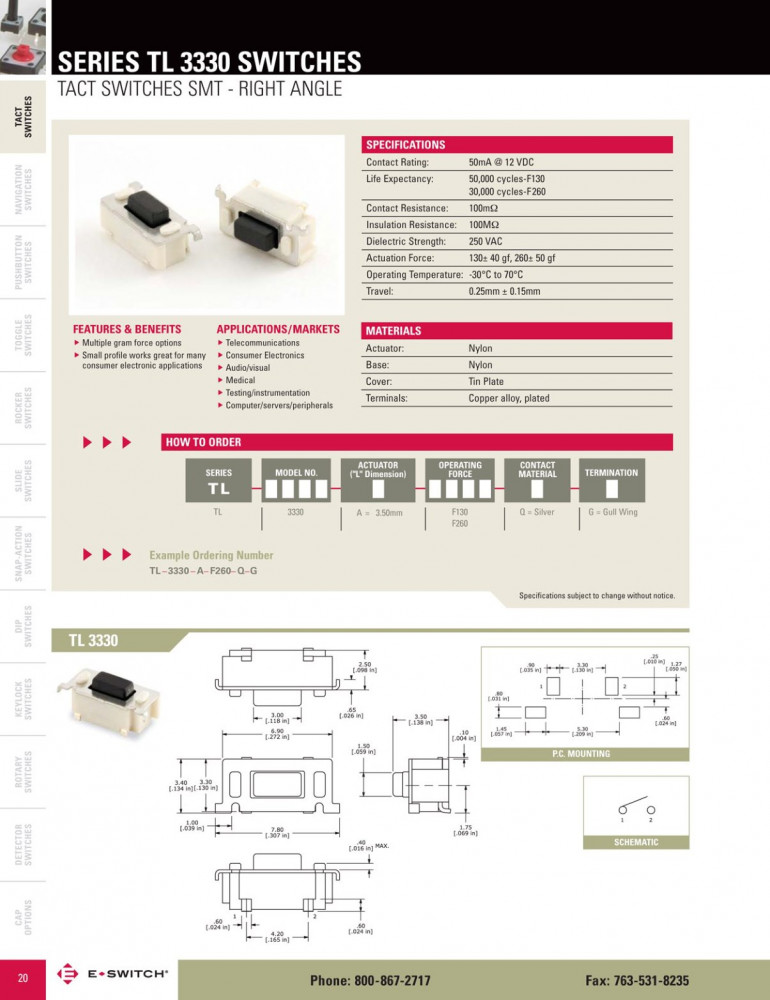 LEA NETWORKS TL3330 tactile switch product document