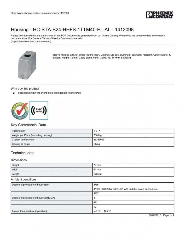 Phoenix Contact 1412098 product document page 1