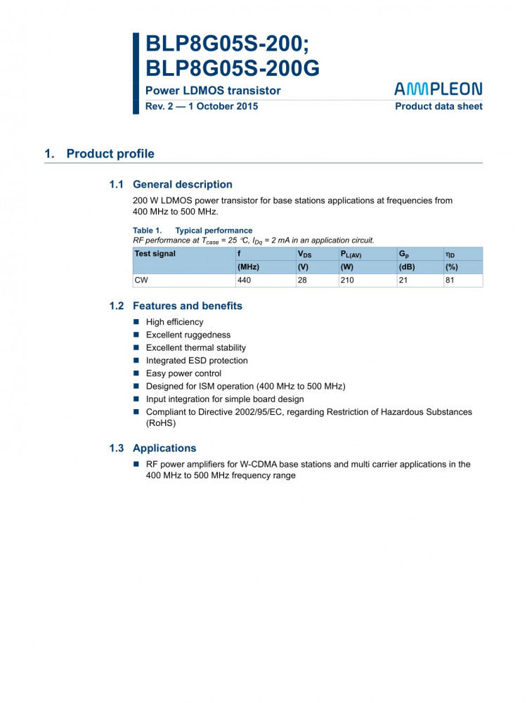 BLP8G05S-200Y datasheet page 1