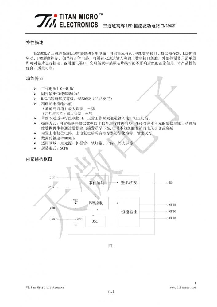 TM2903L datasheet page 1