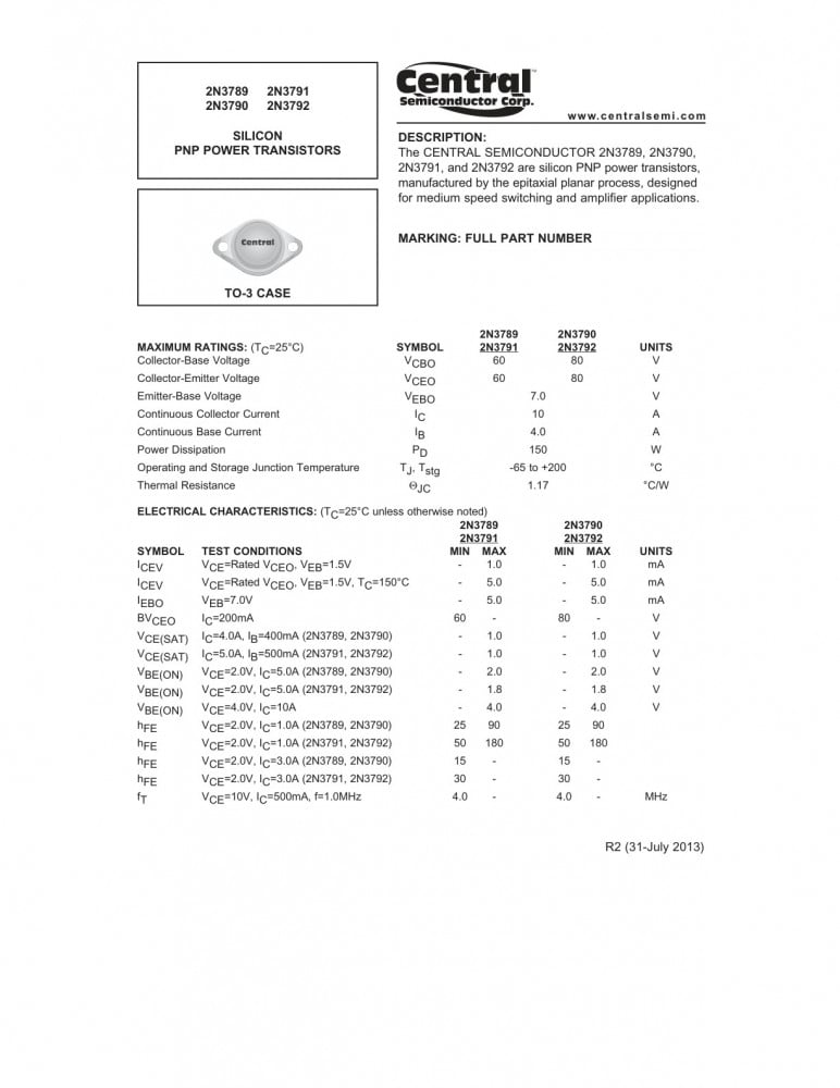 2N3791 datasheet page 1