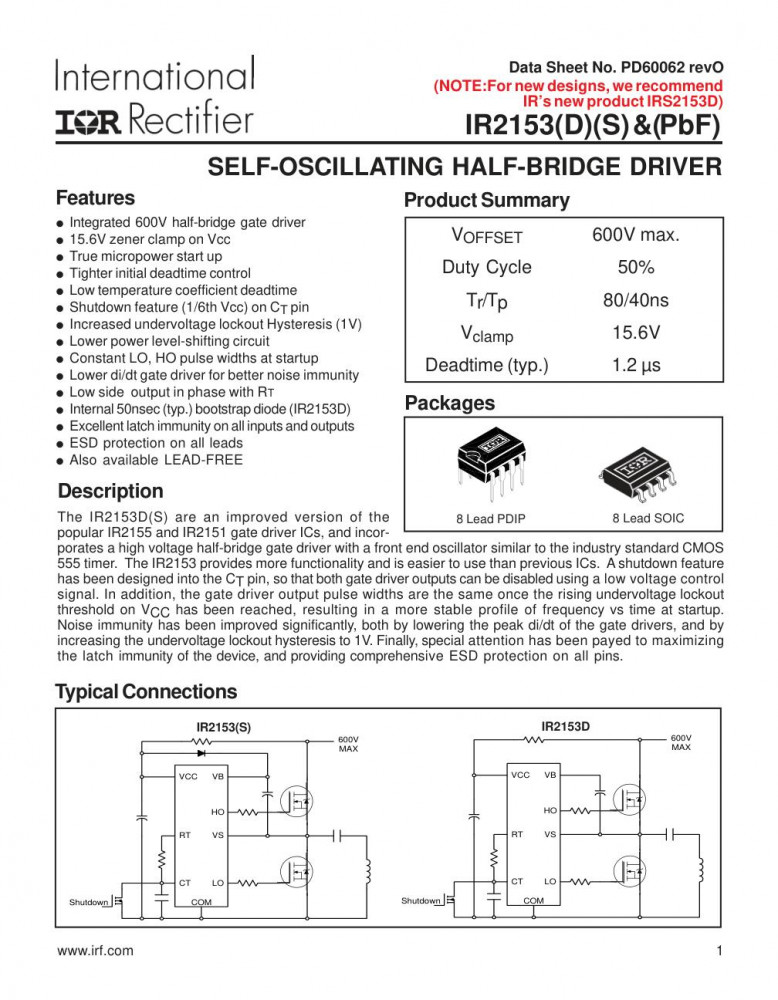 IR2153SPBF datasheet page 1