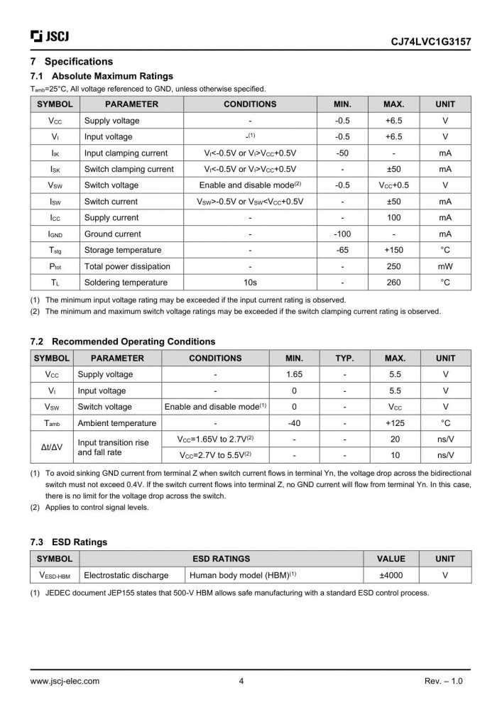 CJ74LVC1G3157DNN datasheet page 4