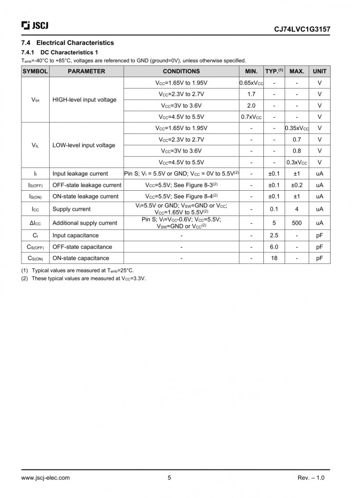 CJ74LVC1G3157DNN datasheet page 5