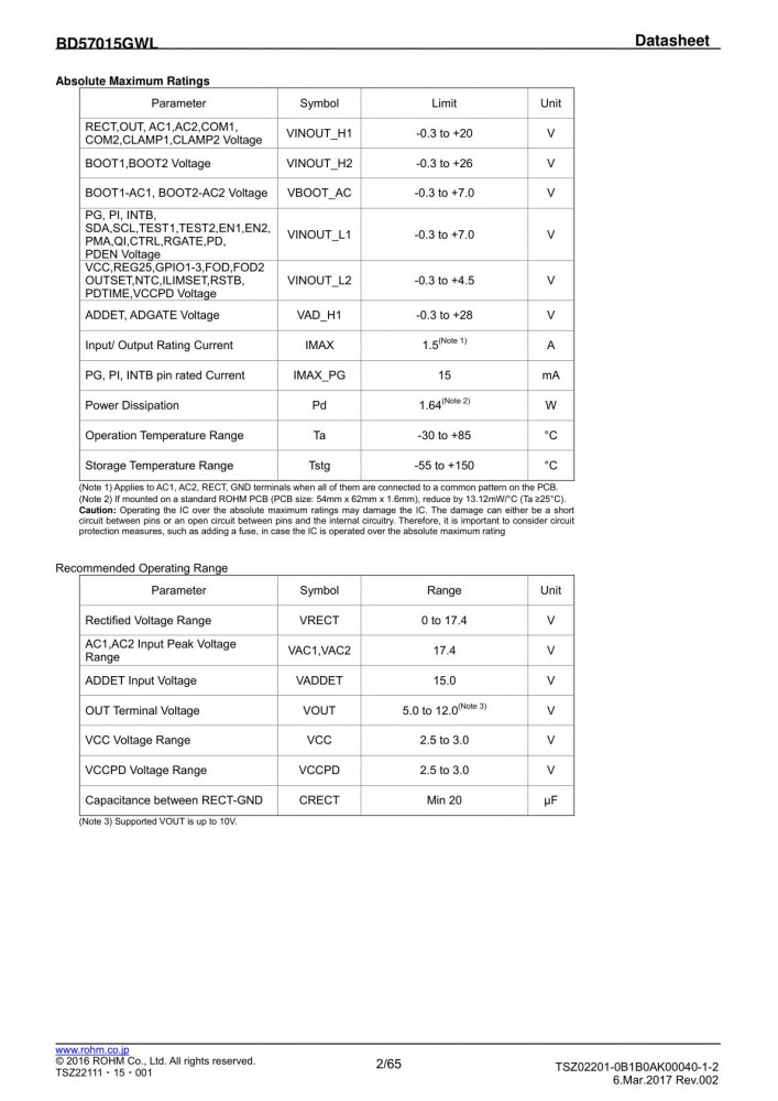 BD57015GWL-E2 datasheet page 2