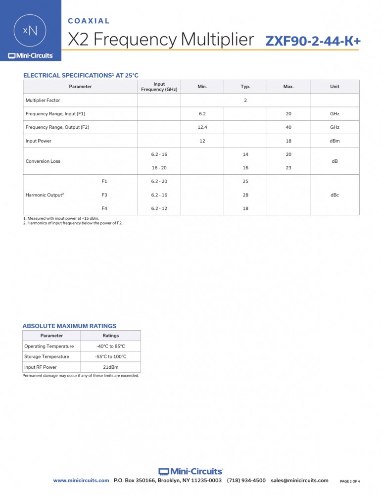 ZXF90-2-44-K+ datasheet page 2