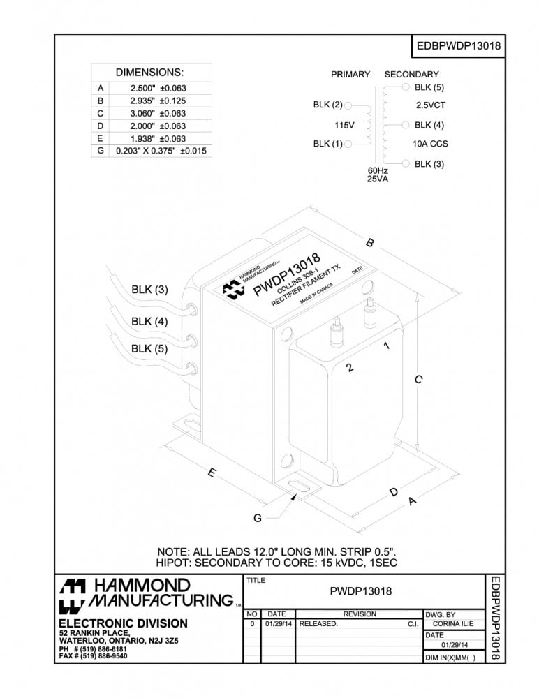 Hammond PWDP13018 technical drawing