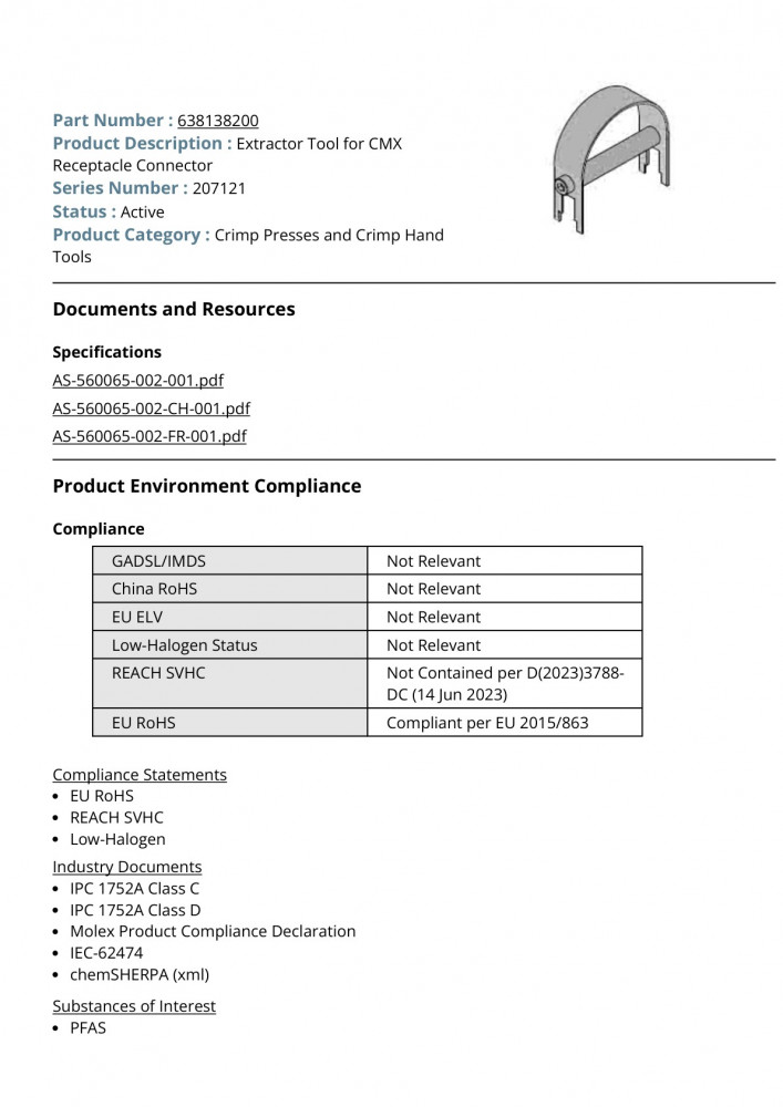 MOLEX 638138200 technical document preview, page 1