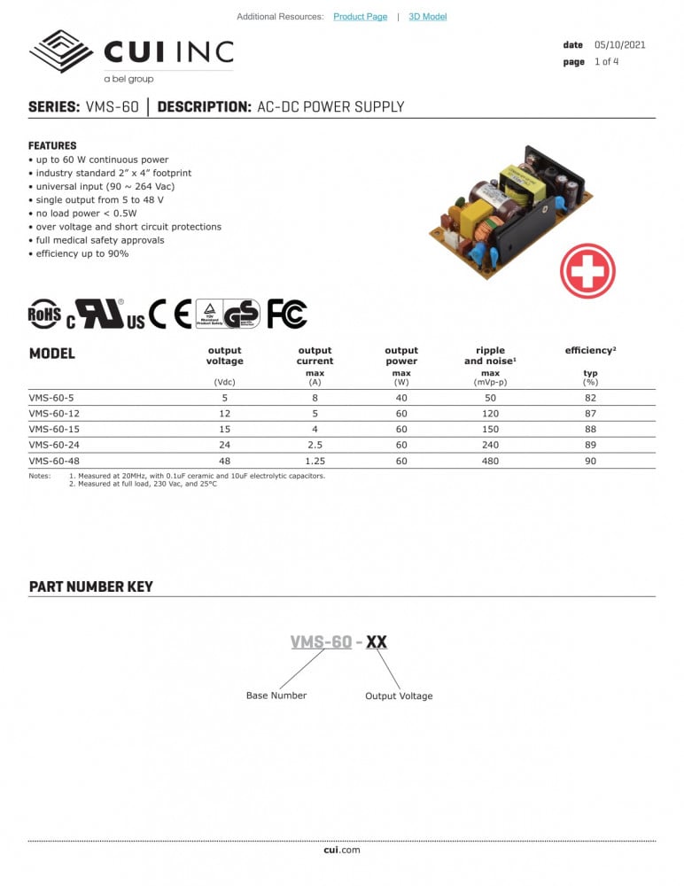 CUI VMS-60 series datasheet page 1