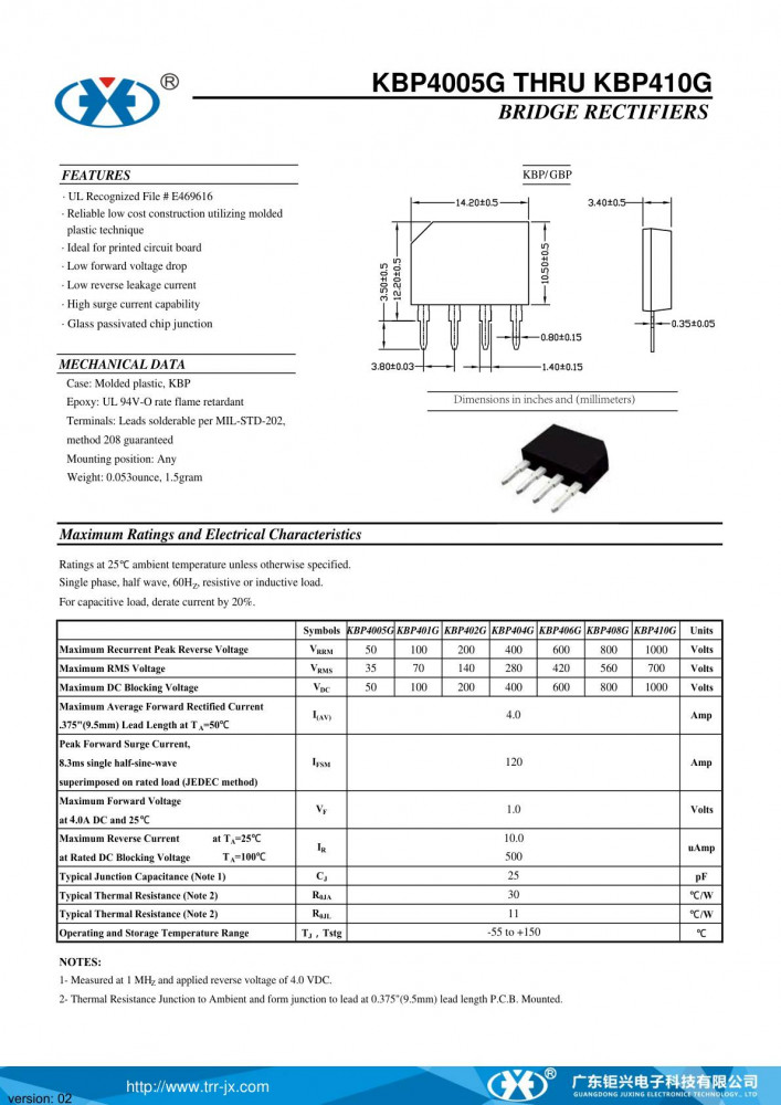 JUXING KBP410G datasheet page 1