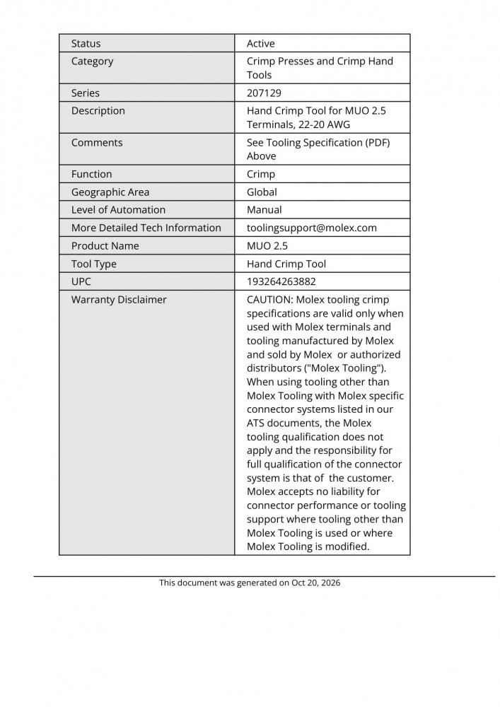 Molex 2002185700 tooling document page 2