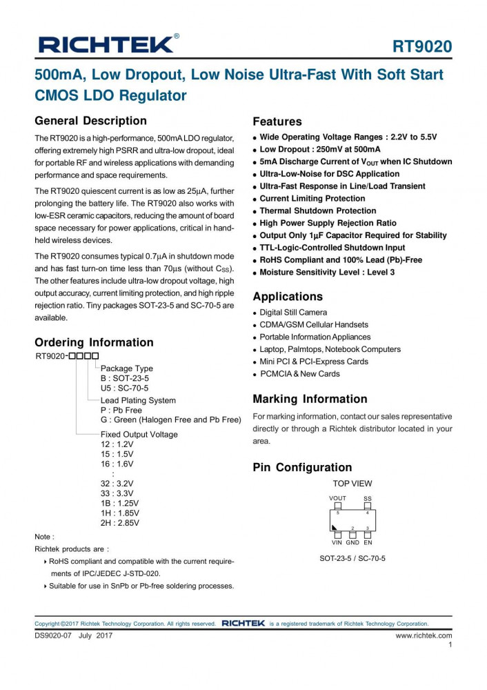 RT9020 datasheet page 1