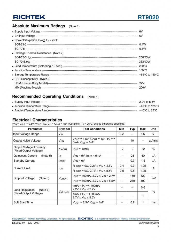 RT9020 datasheet page 3