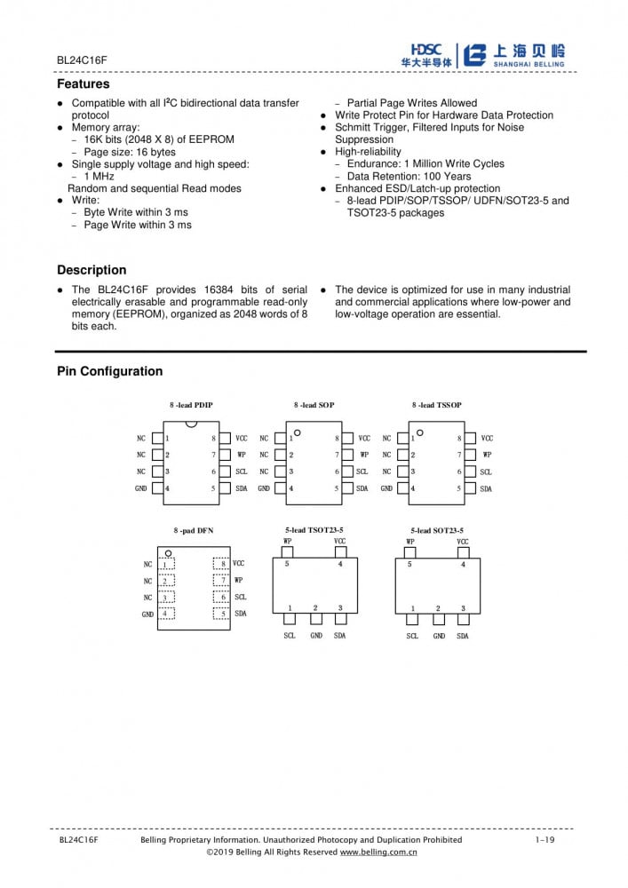 BL24C16F datasheet page 1