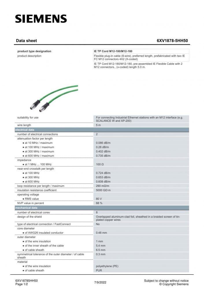 SIEMENS 6XV18785HH50 datasheet page 1