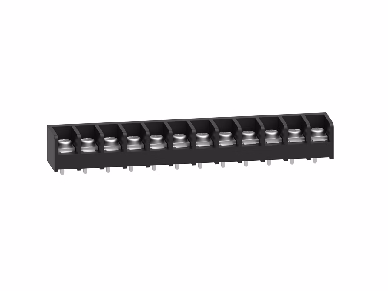 8.26mm Pitch, Single Row, Tri-Barrier Terminal Strip, with Mounting Ends, Black, Steel Screws, 10 Circuits