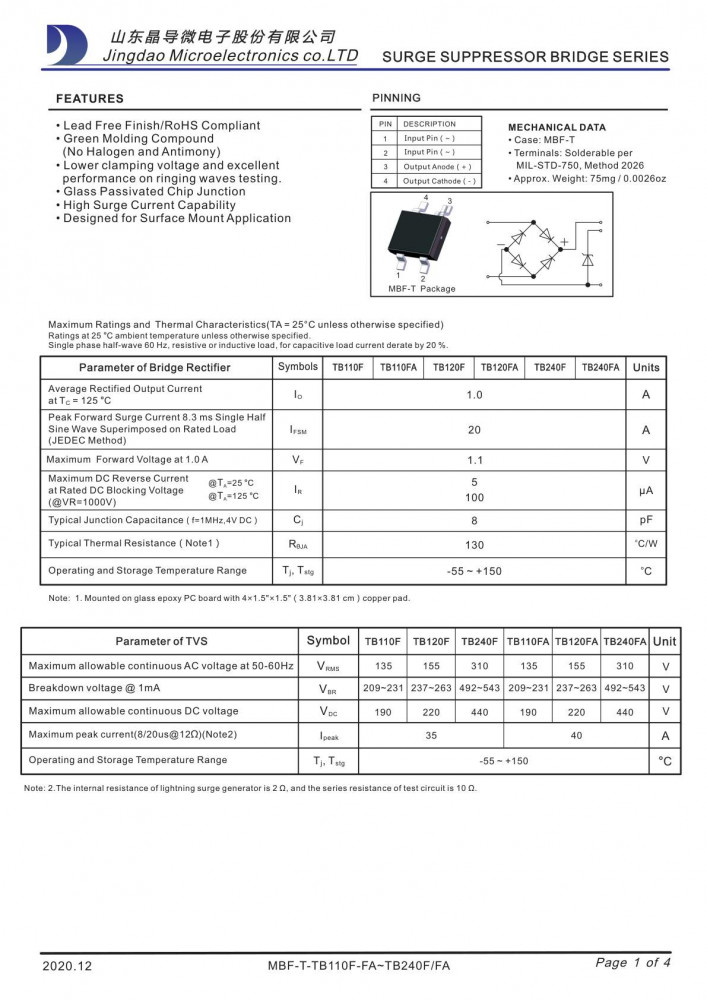 TB240F datasheet page 1