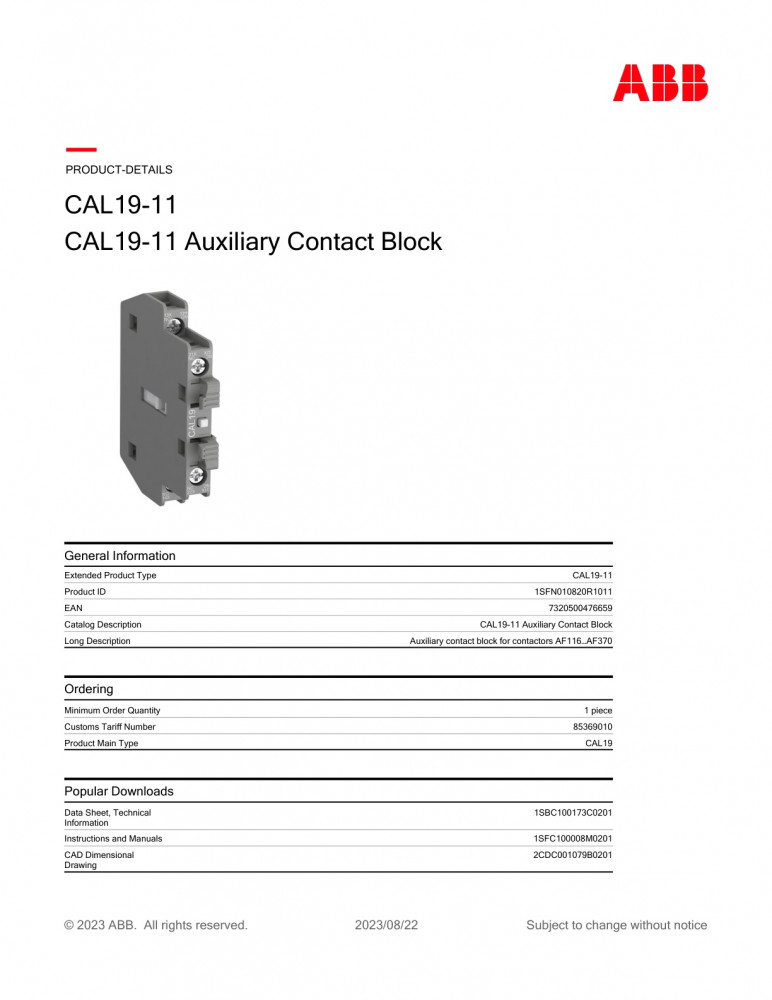 ABB CAL19-11 technical document page 1