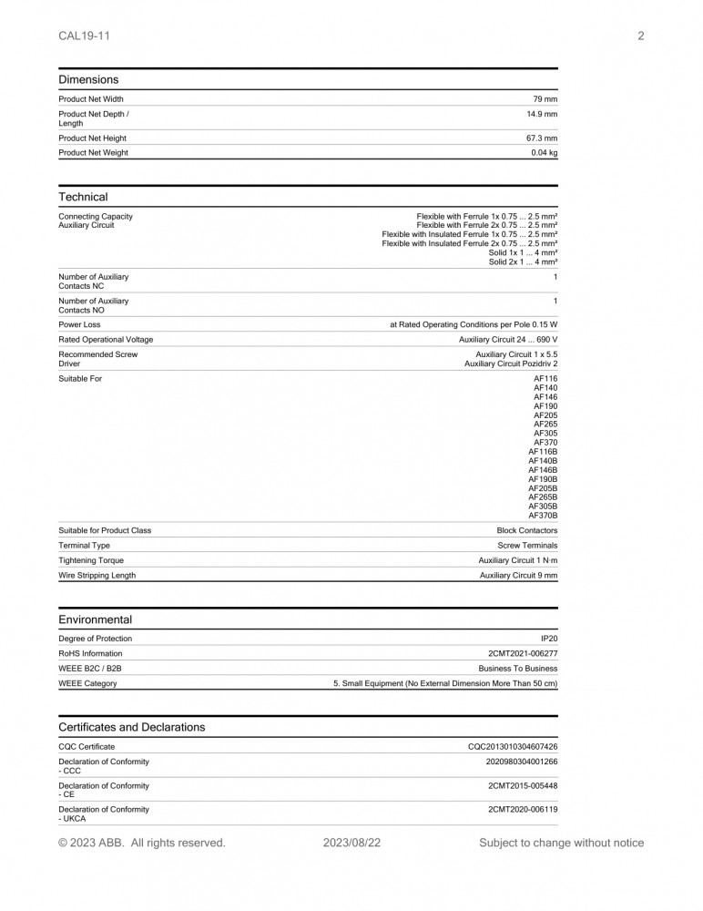 ABB CAL19-11 technical document page 2