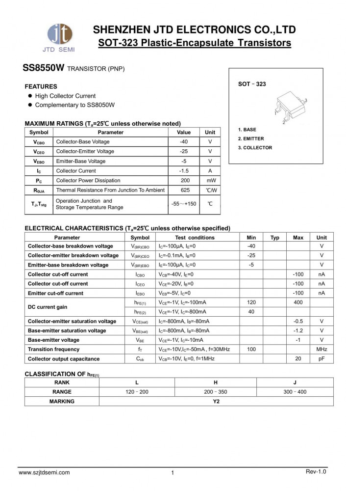 JTDSS8550W datasheet page 1