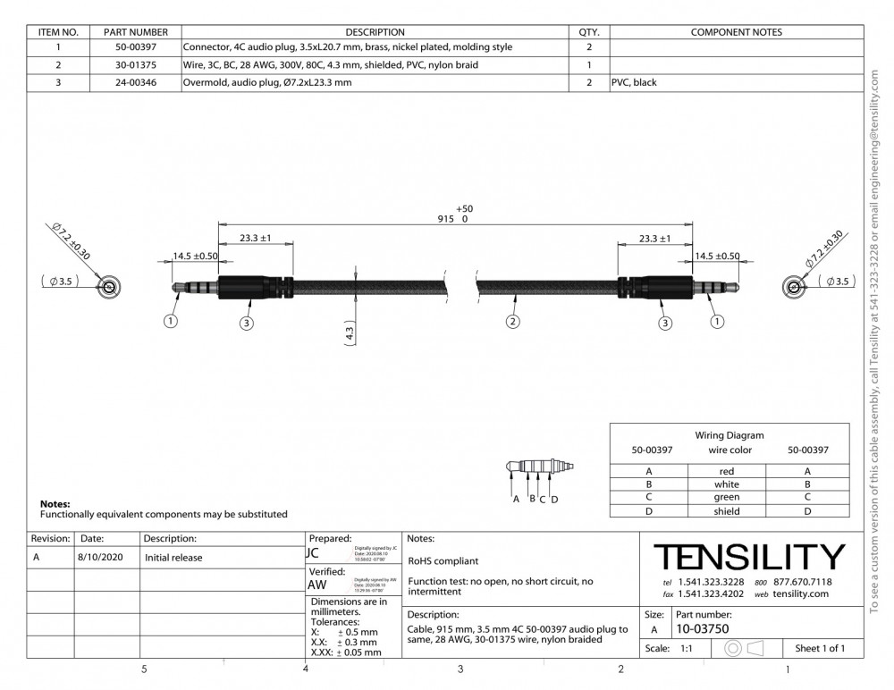 Tensility International 10-03750 product drawing