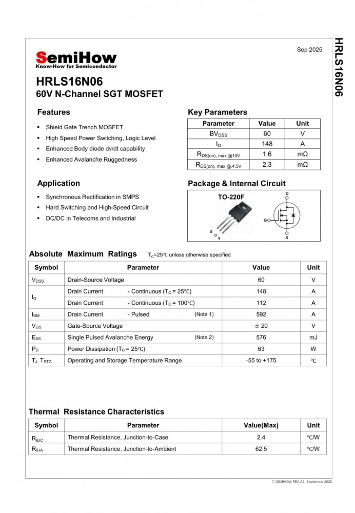 HRLS16N06 datasheet page 1