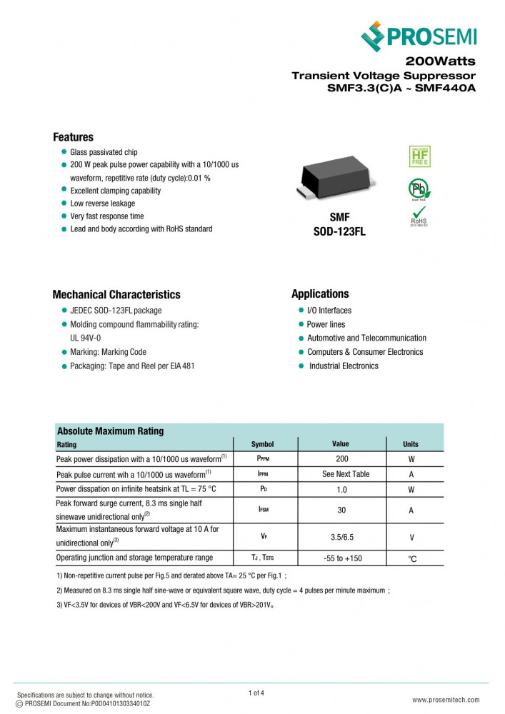SMF15A datasheet page 1