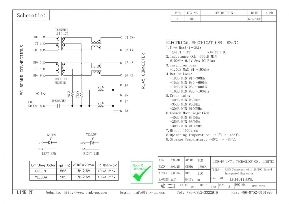 LPJ4011BBNL electrical specification and product drawing page