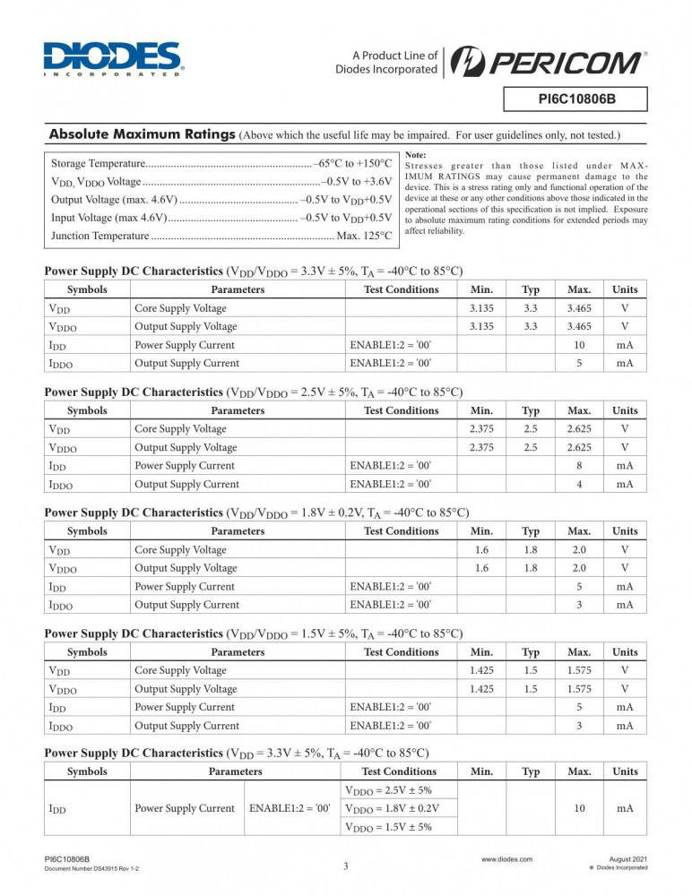 PI6C10806BLEX datasheet page 3