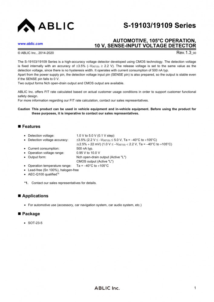 ABLIC S-19103/19109 datasheet page 1
