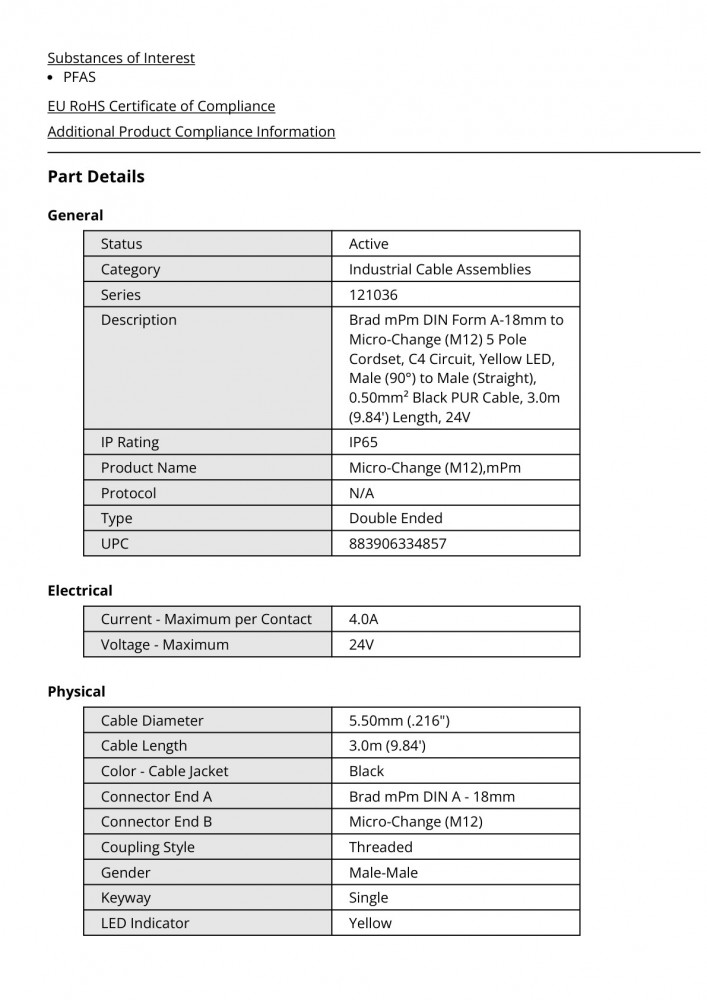 Molex E850 cable assembly drawing, page 2