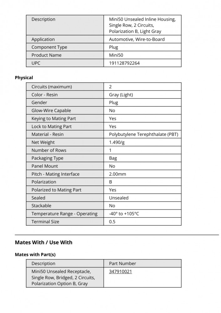 Technical document page 2 for MOLEX 2037000021