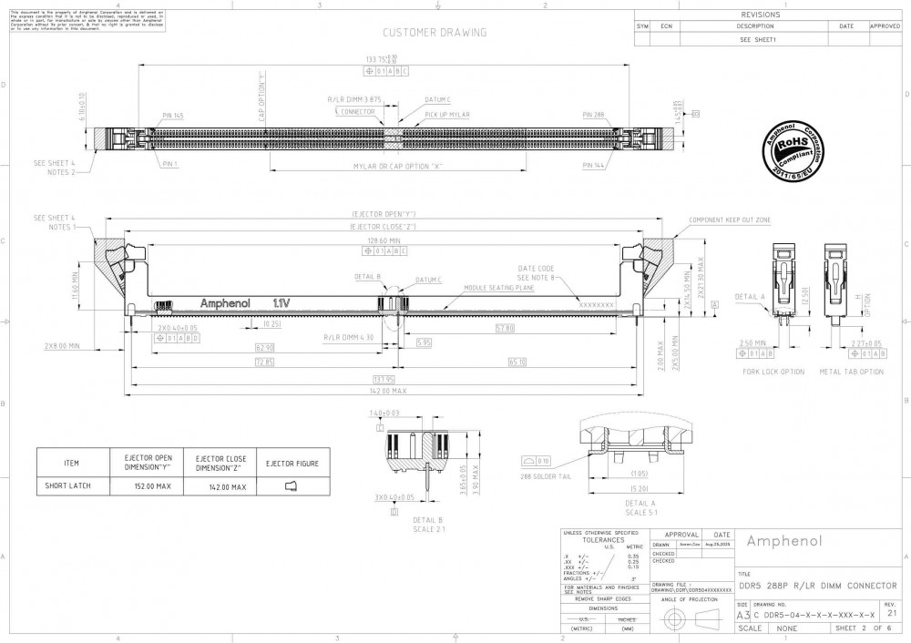 DDR5 288-pin DIMM connector drawing, sheet 2