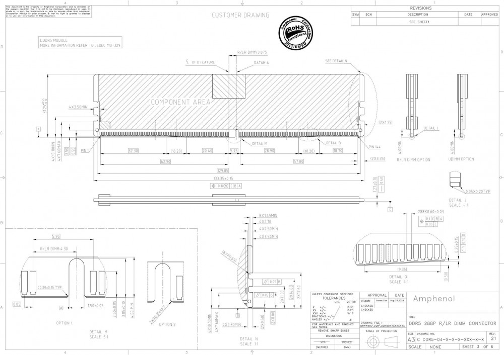 DDR5 288-pin DIMM connector drawing, sheet 3