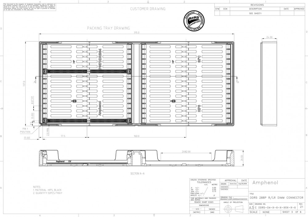 DDR5 288-pin DIMM connector drawing, sheet 5