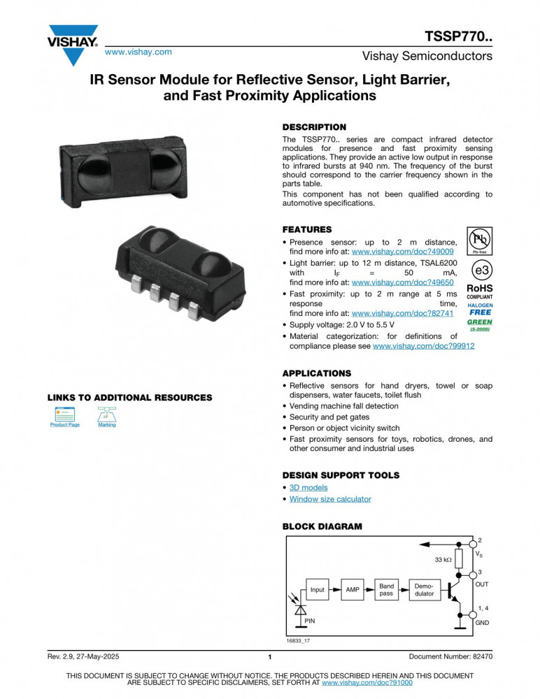 TSSP77038TR technical document page 1