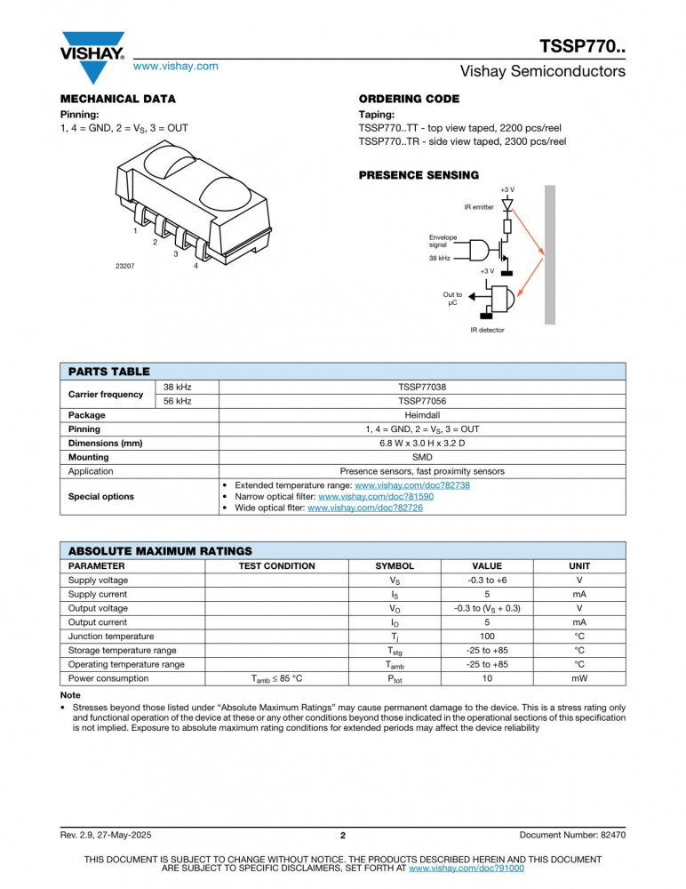 TSSP77038TR technical document page 2