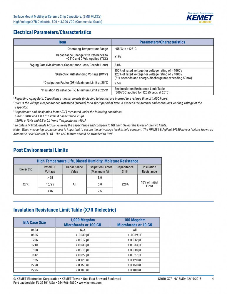 KEMET high-voltage MLCC datasheet page 4